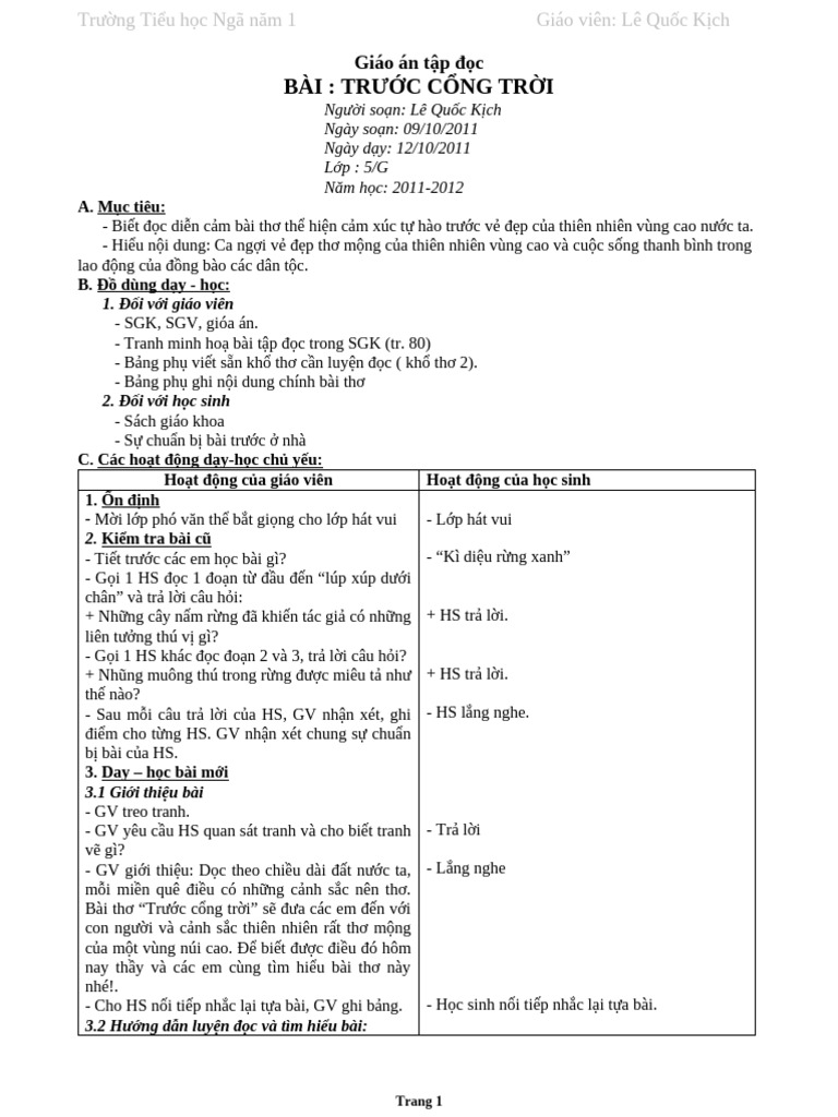 TRUOC CONG TROI Tap Doc 5 GV Soan LE QUOC KICHdocdoc | PDF