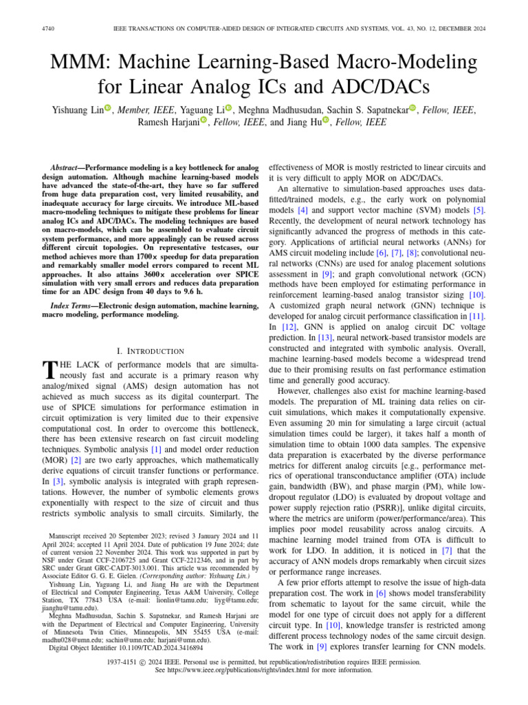 MMM Machine Learning-Based Macro-Modeling For Linear Analog ICs and ADC DACs | PDF | Electrical ...