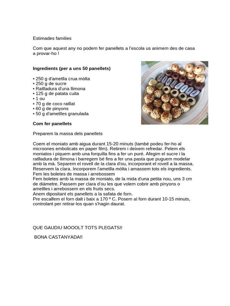 Recepta de Panellets | PDF