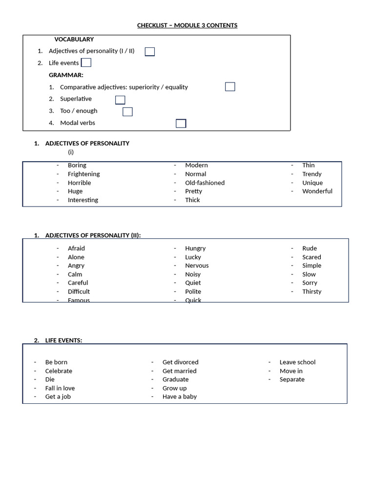Checklist + Summary Contents (Module 3) | PDF
