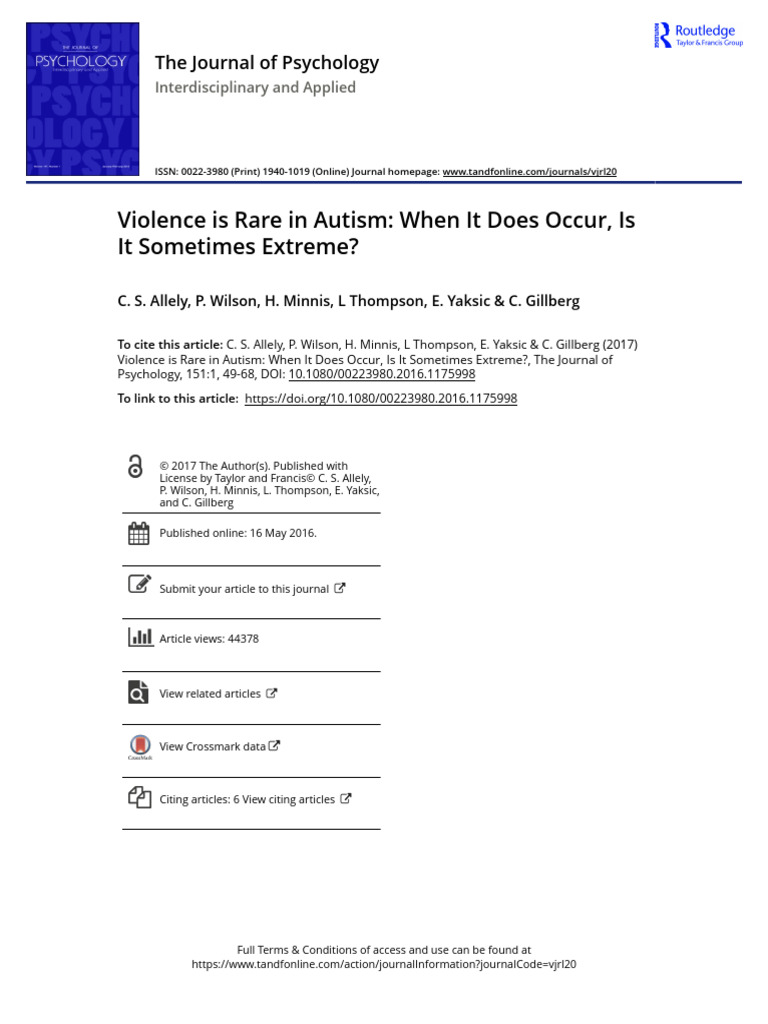 Violence is Rare in Autism When It Does Occur Is It Sometimes Extreme ...