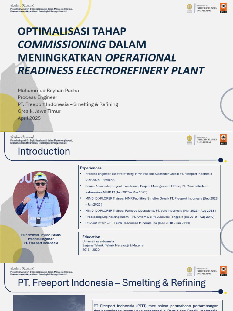 OPTIMALISASI TAHAP COMMISSIONING DALAM MENINGKATKAN OPERATIONAL READINESS ELECTROREFINERY PLANT ...