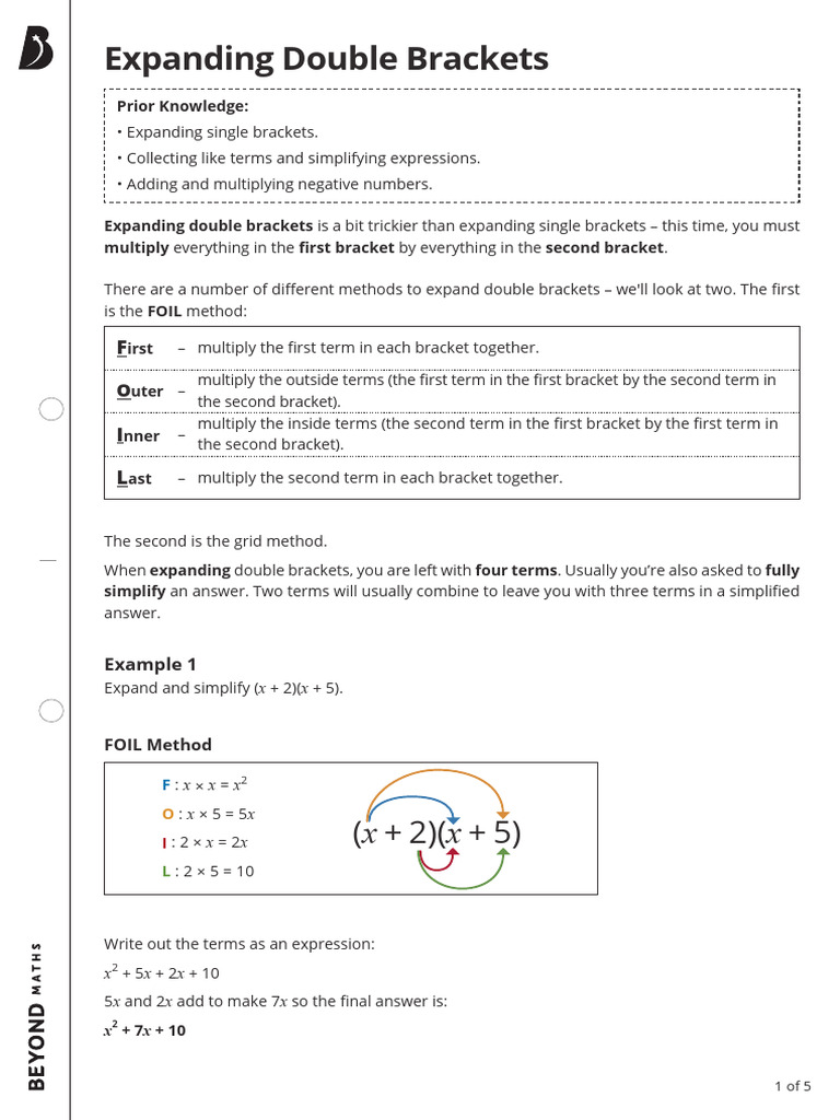 Expanding Double Brackets (Print) | PDF | Multiplication | Abstract Algebra