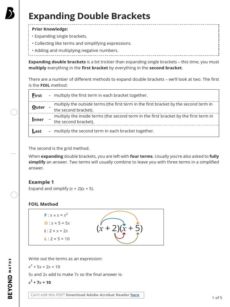 Expanding Double Brackets (Interactive) | PDF | Multiplication ...