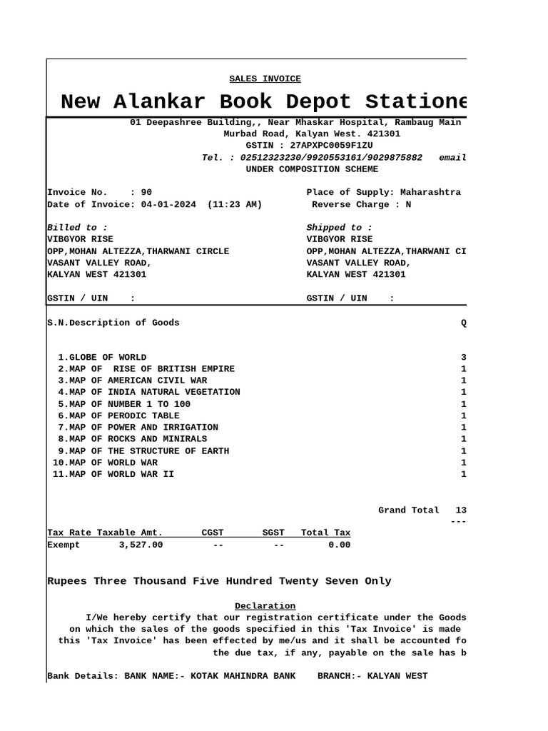 Vibgyor Bill From New Alankar Book Fepot | PDF | Invoice | Taxes