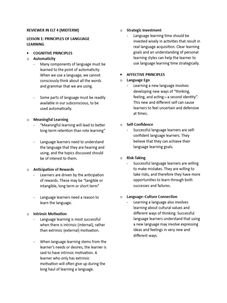 Key Principles of Language Learning | PDF | Learning | Evaluation