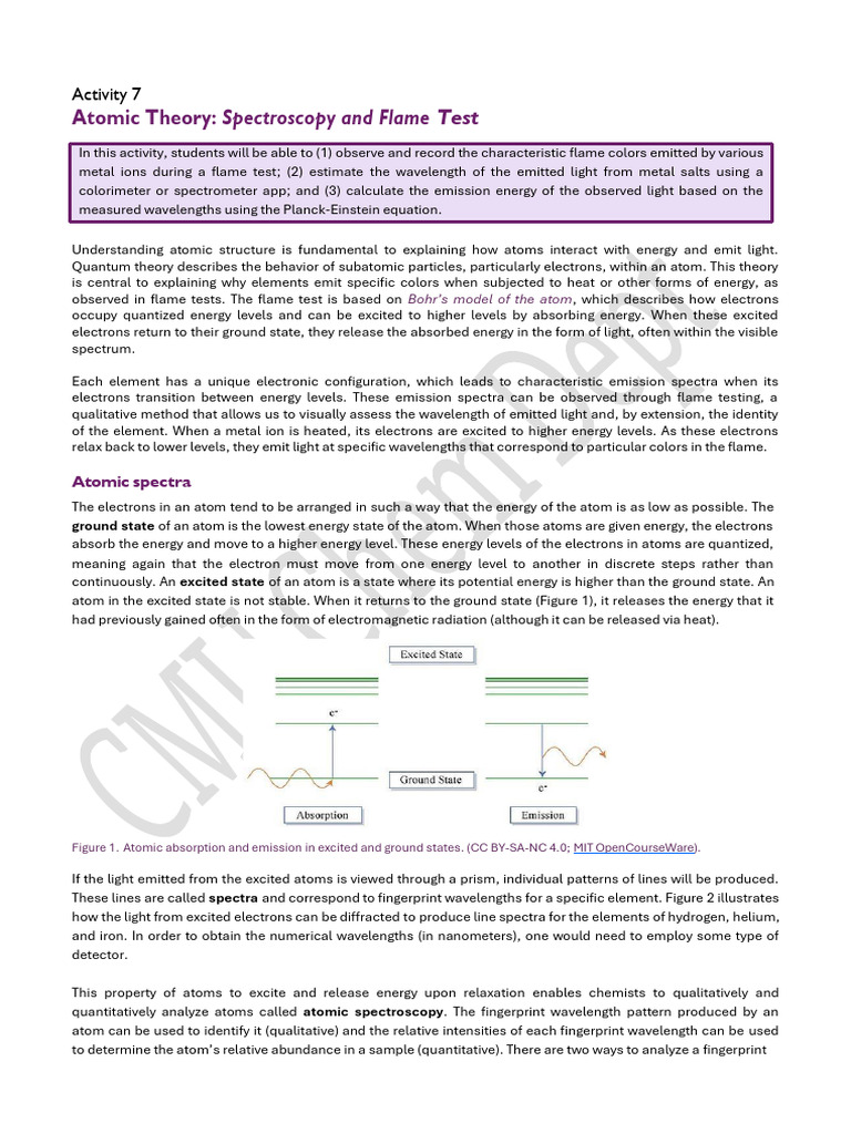 Flame Test: Analyzing Metal Emissions | PDF | Emission Spectrum ...