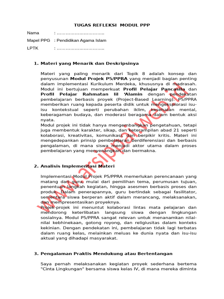 Tugas Refleksi Modul PPP | PDF