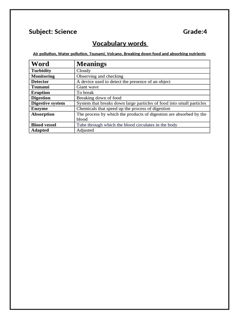 4th Grade Science Vocabulary List | PDF