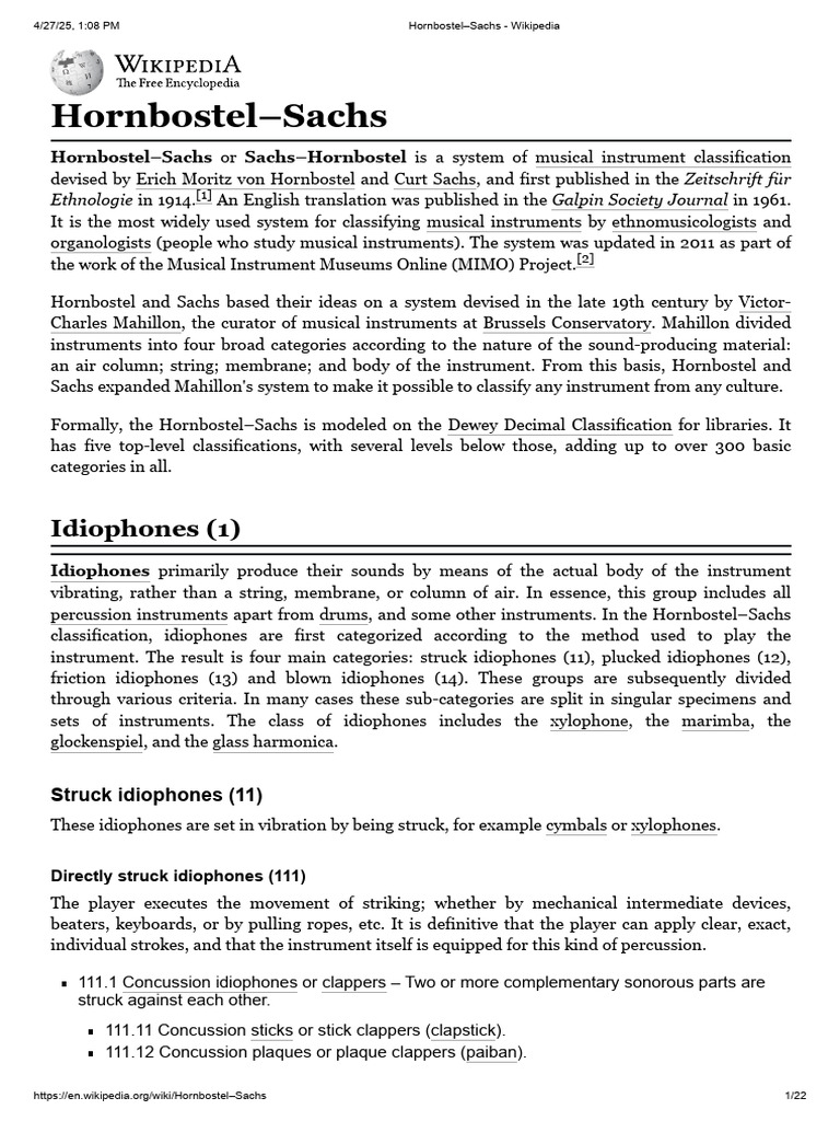 Hornbostel-Sachs Classification Overview | PDF | String Instruments ...