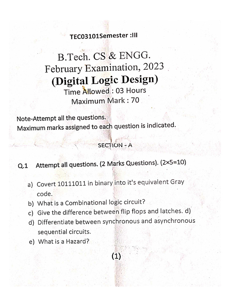 Digital Logic Design Feb 2023 | PDF