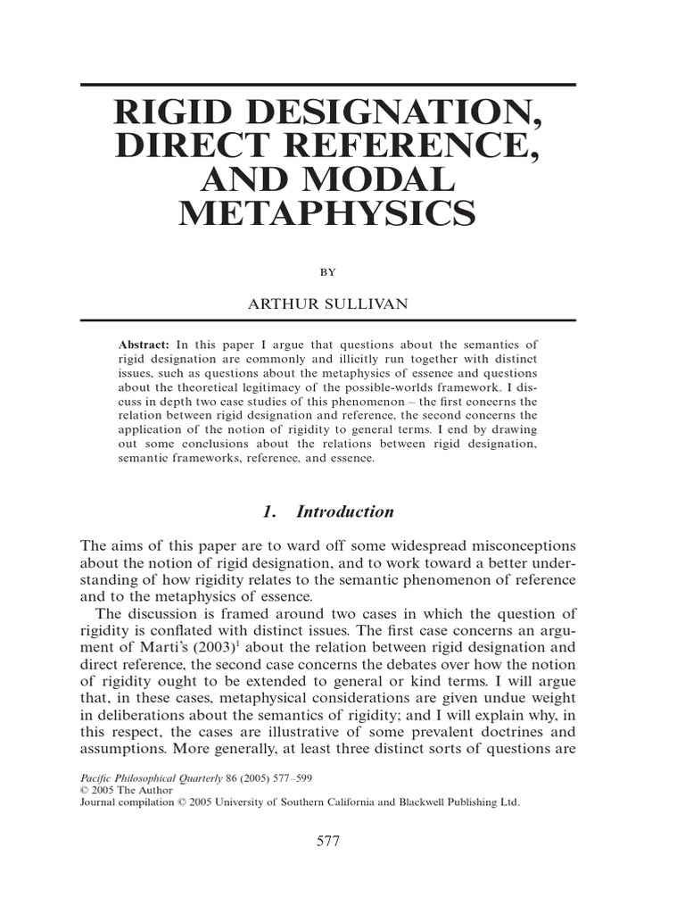 Rigid Designation, Direct Reference, and Modal Metaphysics | PDF ...