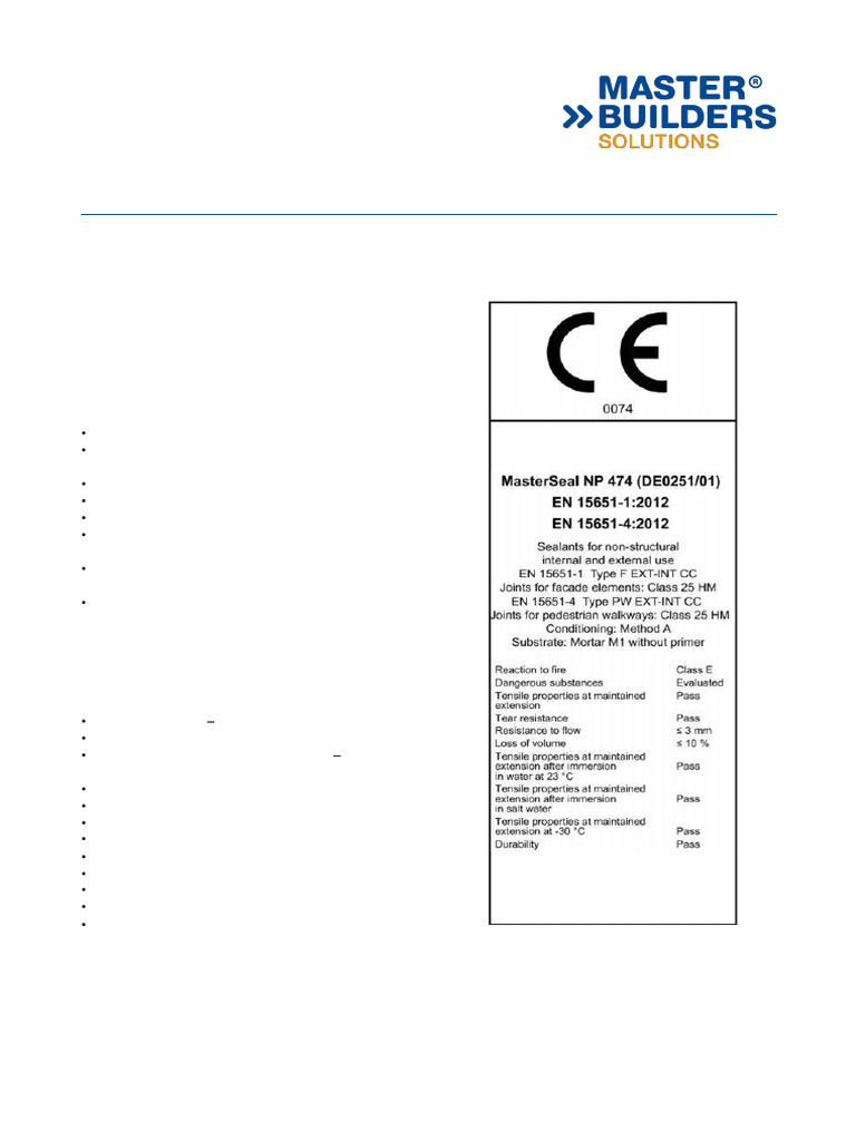 MasterSeal NP 474 Joint Sealant Guide | PDF | Materials | Chemical ...
