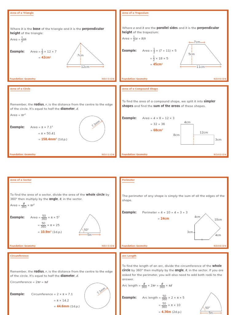 Foundation Revision Flashcards - Geometry | PDF | Area | Triangle