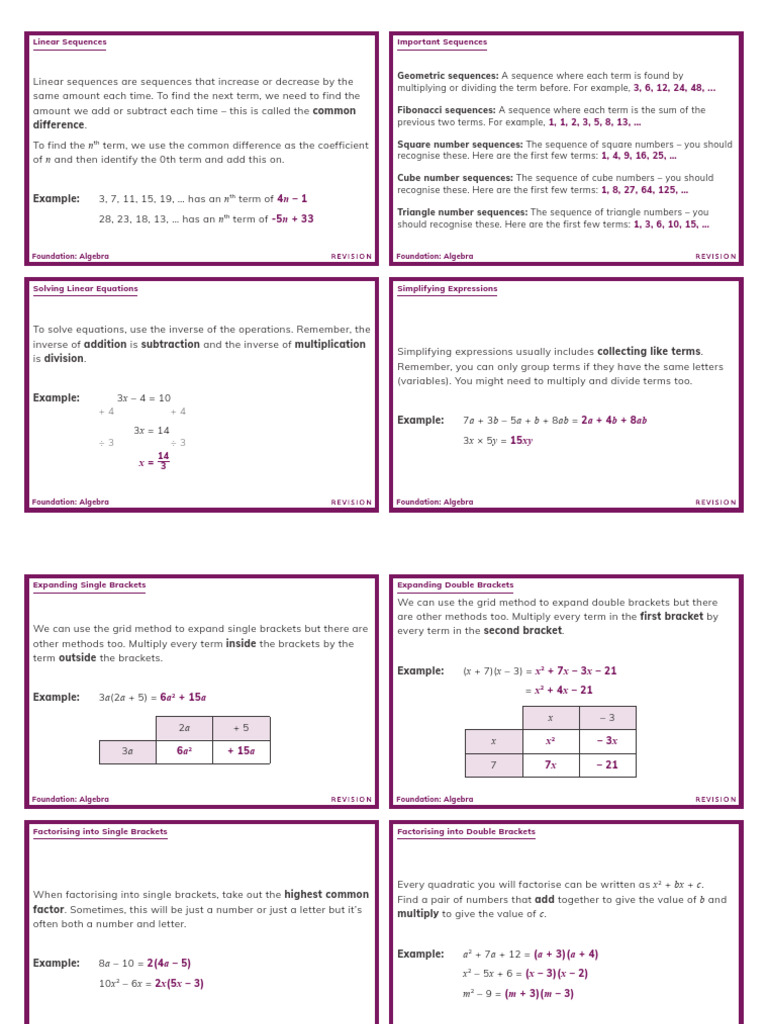 Foundation Revision Flashcards - Algebra | PDF | Algebra | Equations
