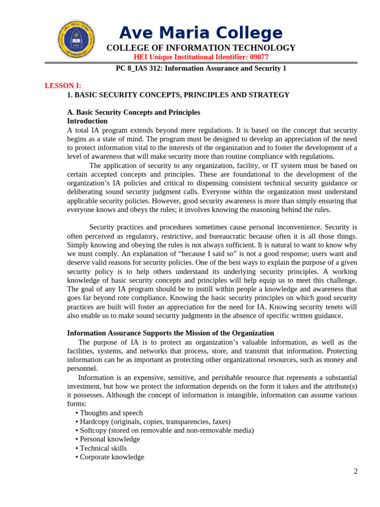 Lesson I. Basic Security Concepts Principles and Strategy | PDF | Computer Access Control ...