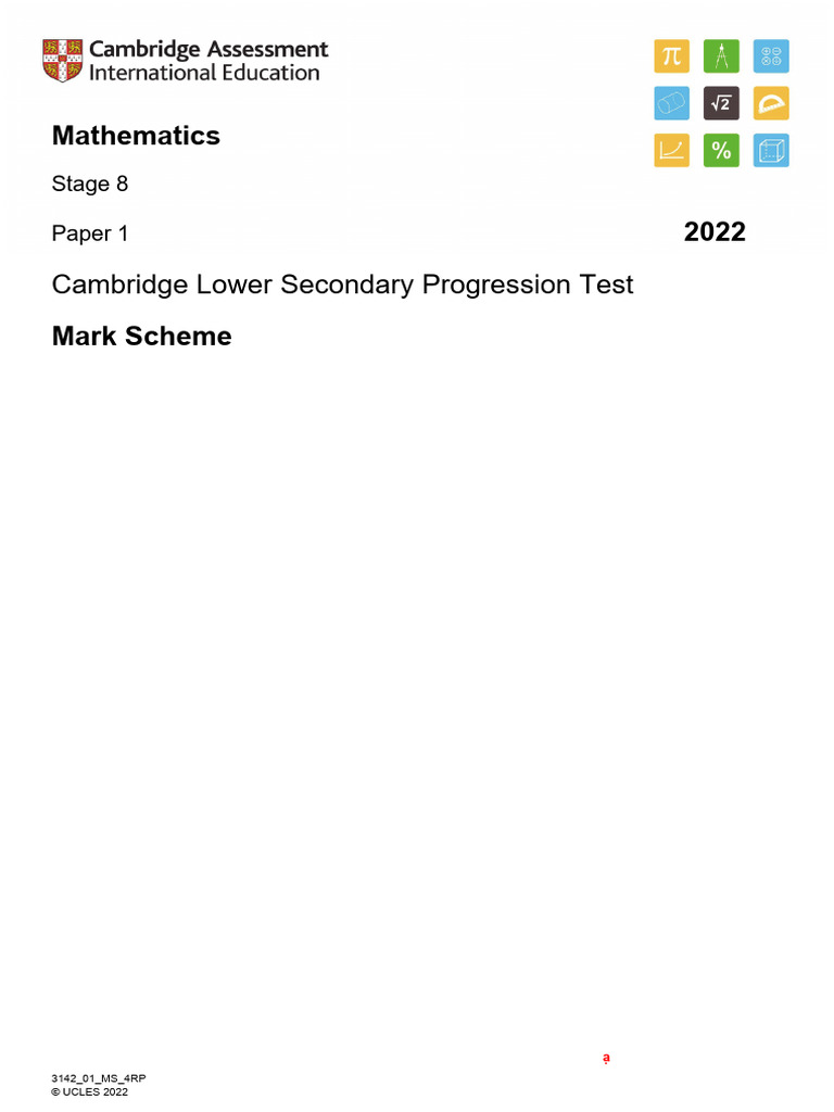 Stage 8 Maths Mark Scheme 2022 | PDF | Mathematics