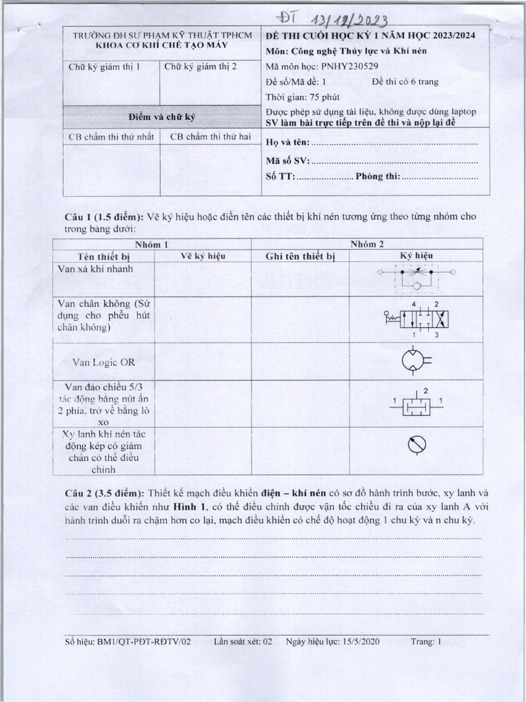 De Thi Mon CN Thuy Luc Khi Nen - PNHY230529 Thi Ngay 13-12-2023 | PDF