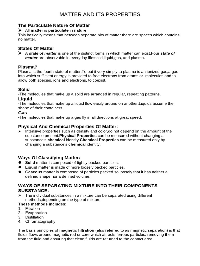 Matter And Its Properties (Gen Chem C01) | PDF | Filtration | Matter