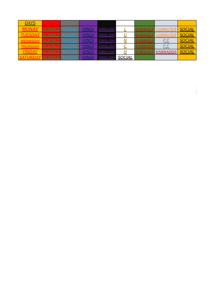 Class 6 Time Table Overview | PDF