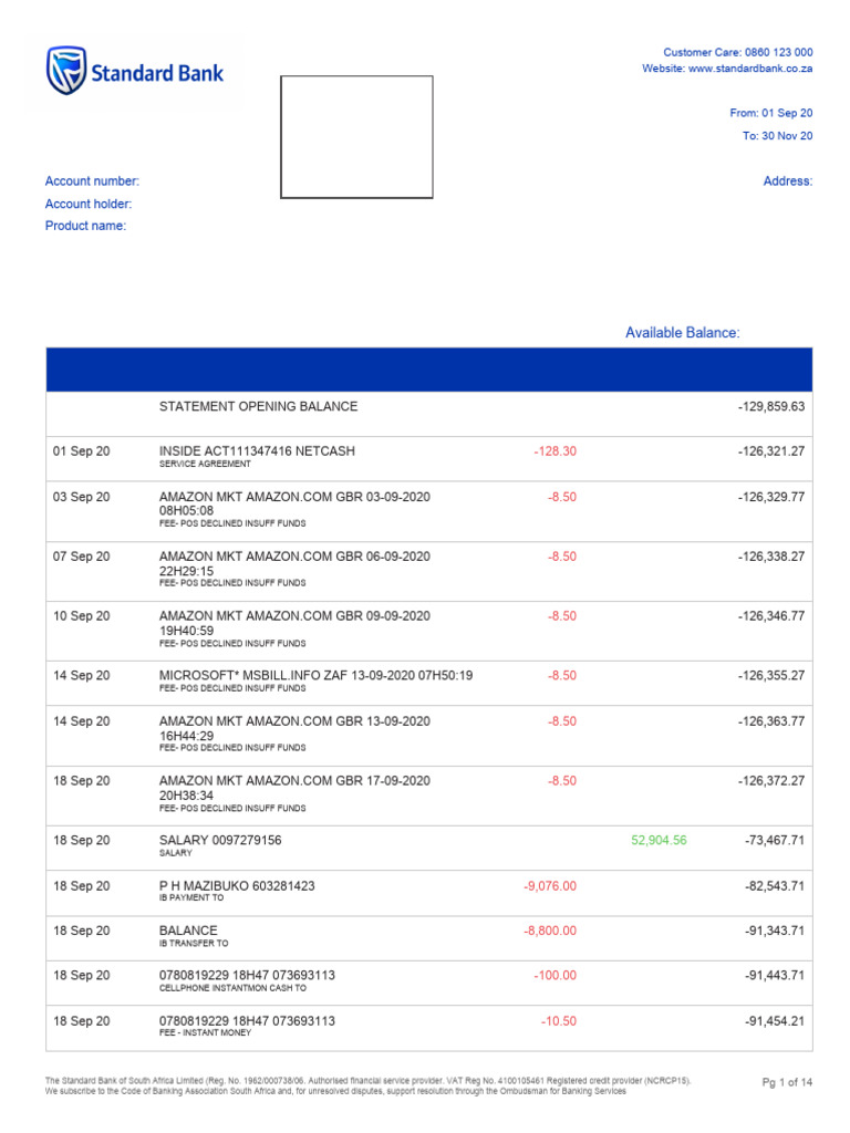 SBSA Statement 2020-11-30 | PDF | Banks | Cheque