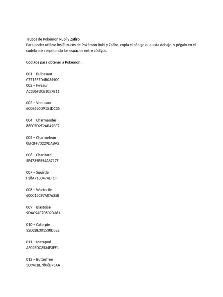 Trucos de Pokémon Rubí y Zafiro | PDF | Pokémon | Characters Created