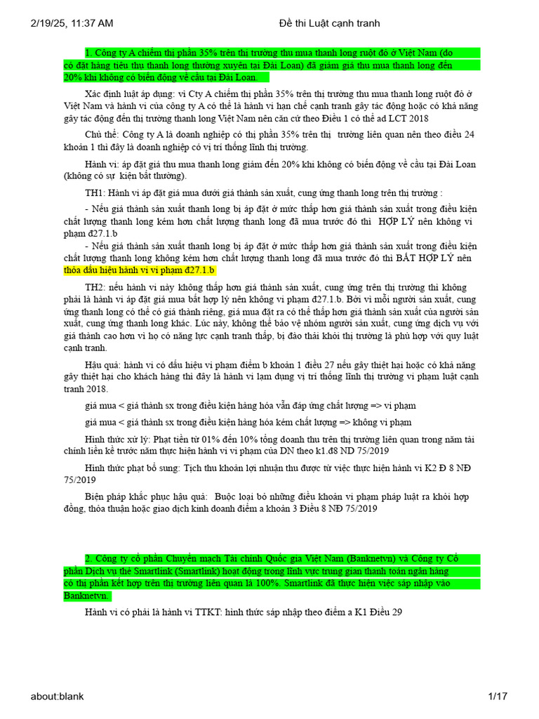 Đề Thi Luật Cạnh Tranh | PDF