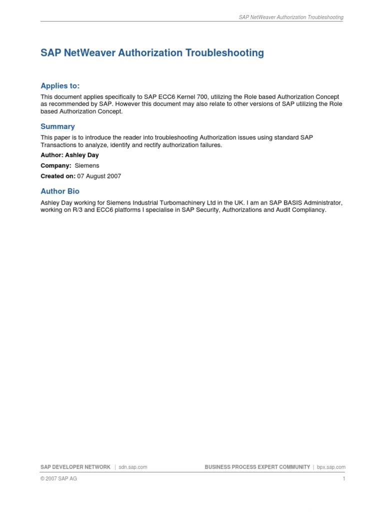 SAP NetWeaver Authorization Troubleshooting | PDF | Troubleshooting ...