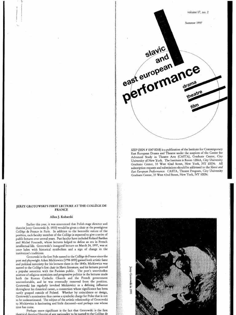 Jerzy Grotowski S First Lecture at The C | PDF