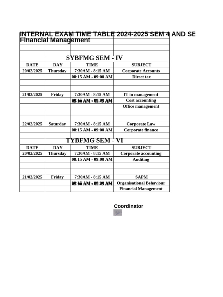 Internal Exam Time Table Sem 4 & 6 2024-25 | PDF | Business Economics | Money