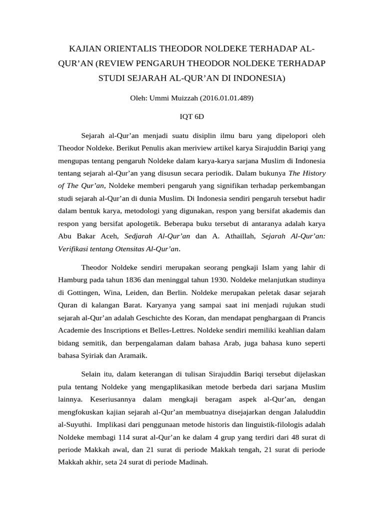 Kajian Orientalis Theodor Noldeke Terhadap Al | PDF