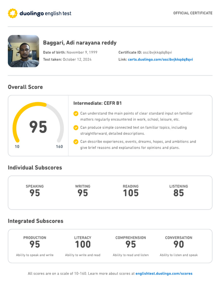 Duolingo Score Card | PDF