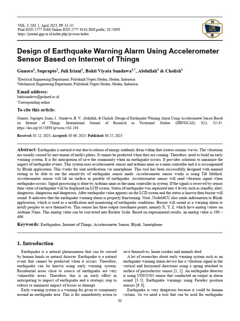 Design of Earthquake Warning Alarm Using Accelerom | PDF ...