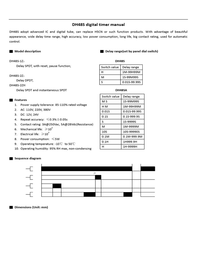 DH48S Digital Timer Manual | PDF | Switch | Mains Electricity