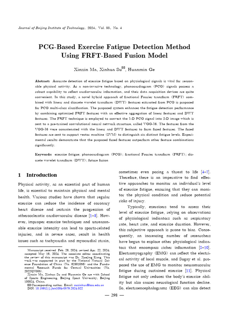 PCG-Based Exercise Fatigue Detection Method Using FRFT-Based Fusion Model | PDF | Wavelet ...