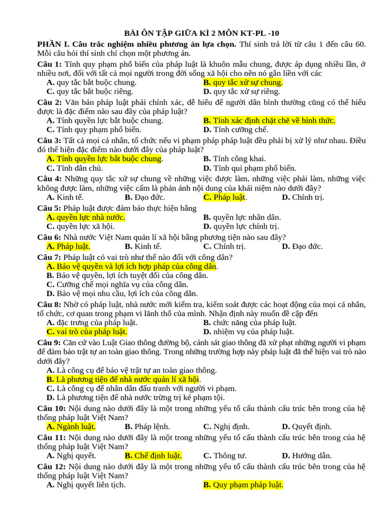 Bài Ôn GK2 - 10 - HS | PDF