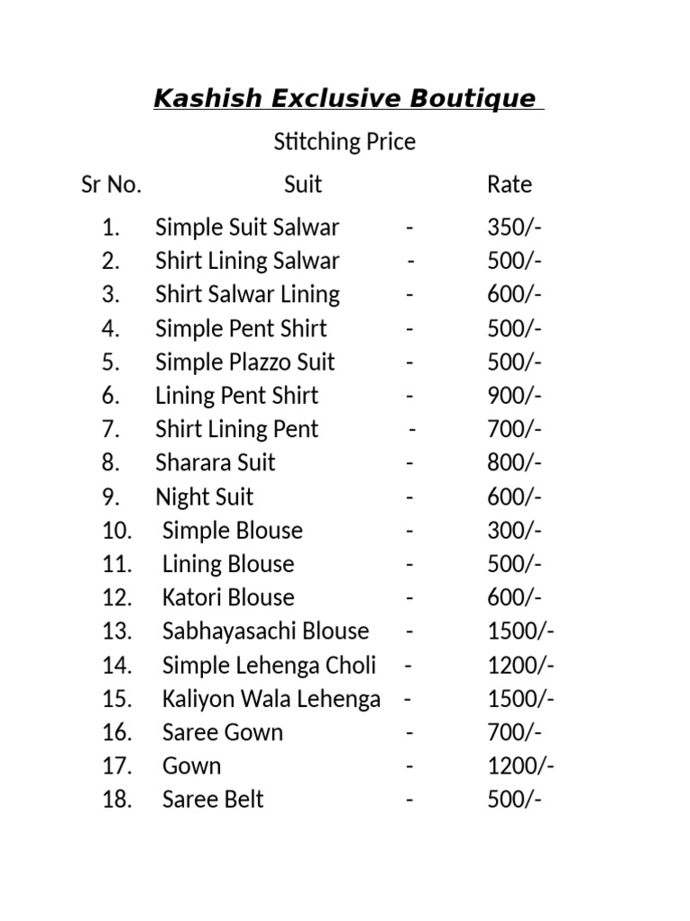 Stitching Price | PDF