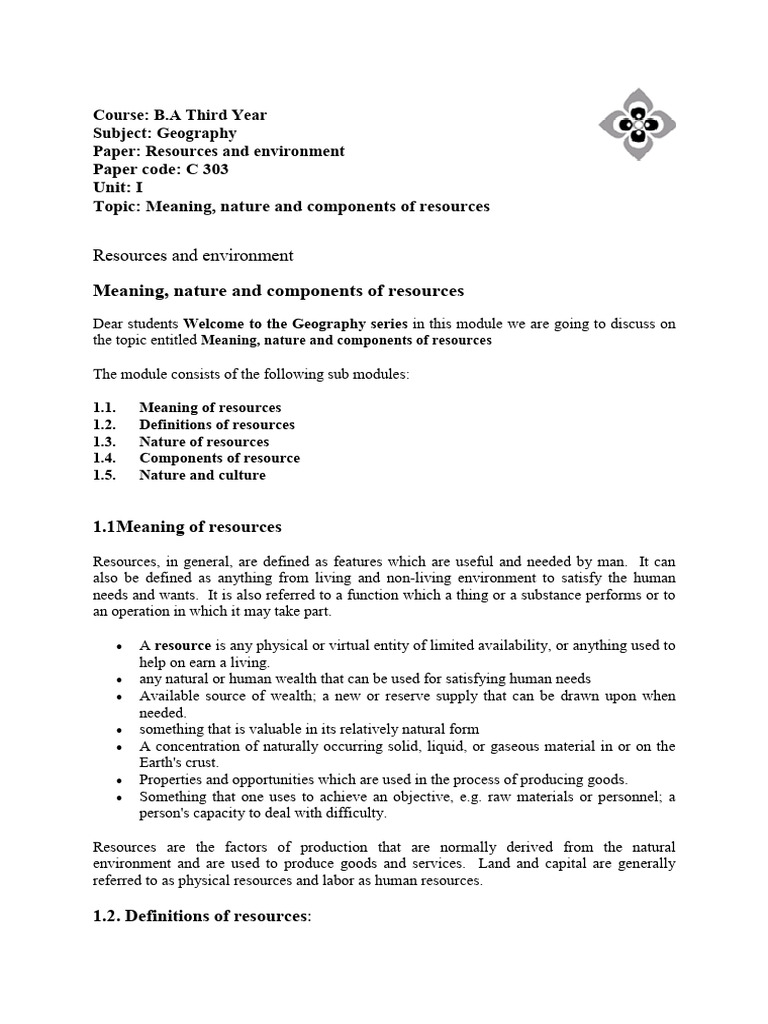2 Script Meaning Nature and Components of Resources2003061111030 | PDF ...