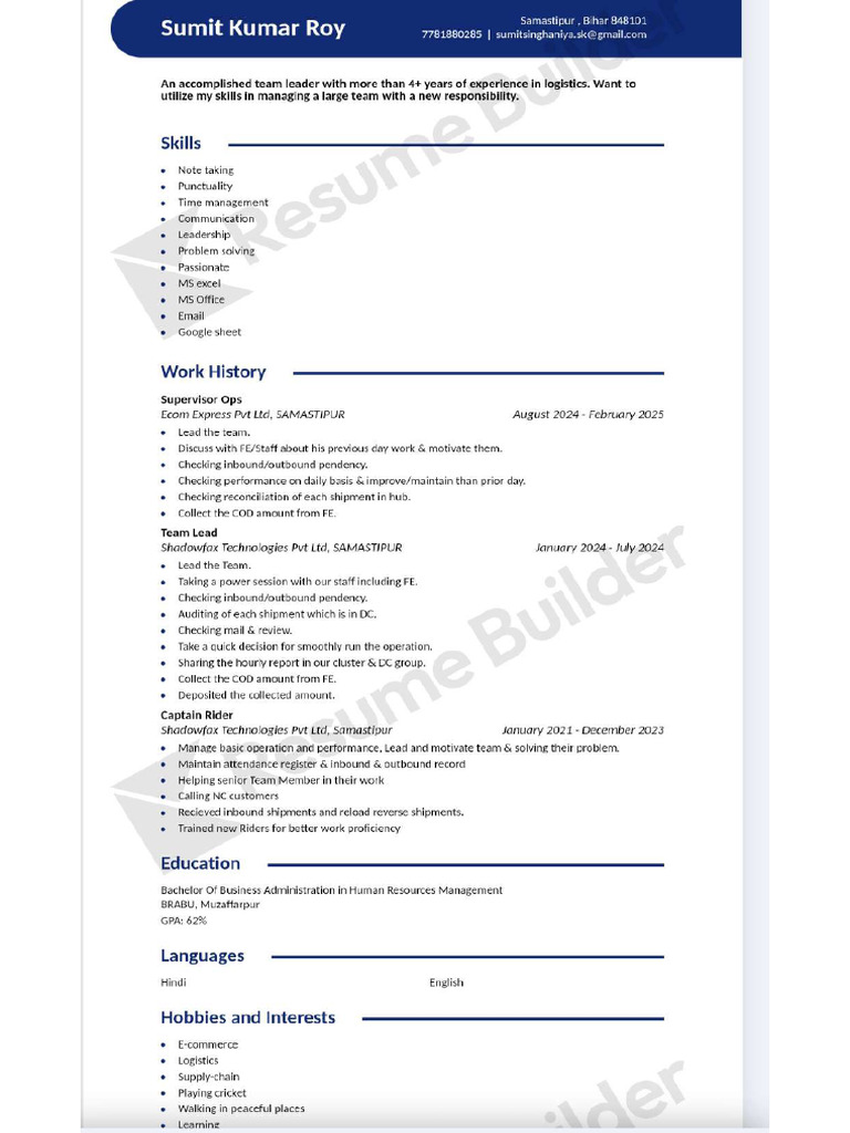 Sumit Kumar Roy CV | PDF
