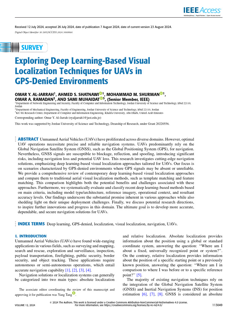 Exploring Deep Learning-Based Visual Localization Techniques for UAVs in GPS-Denied Environments ...
