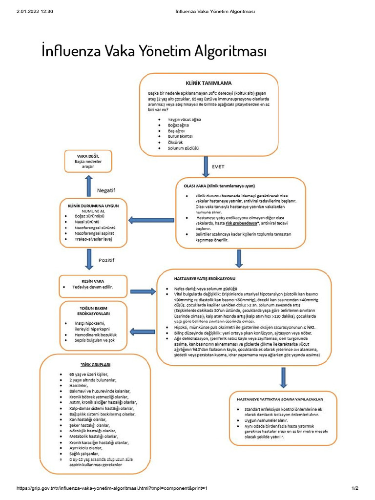 İnfluenza Vaka Yönetim Algoritması | PDF