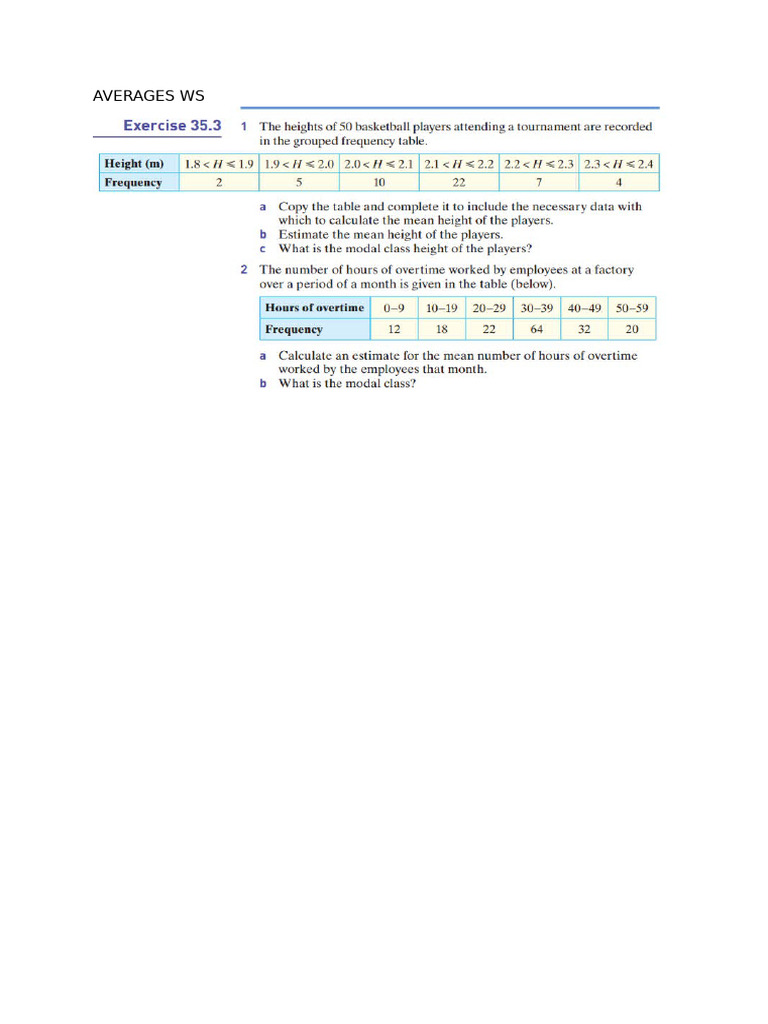 0580 Averages WS | PDF