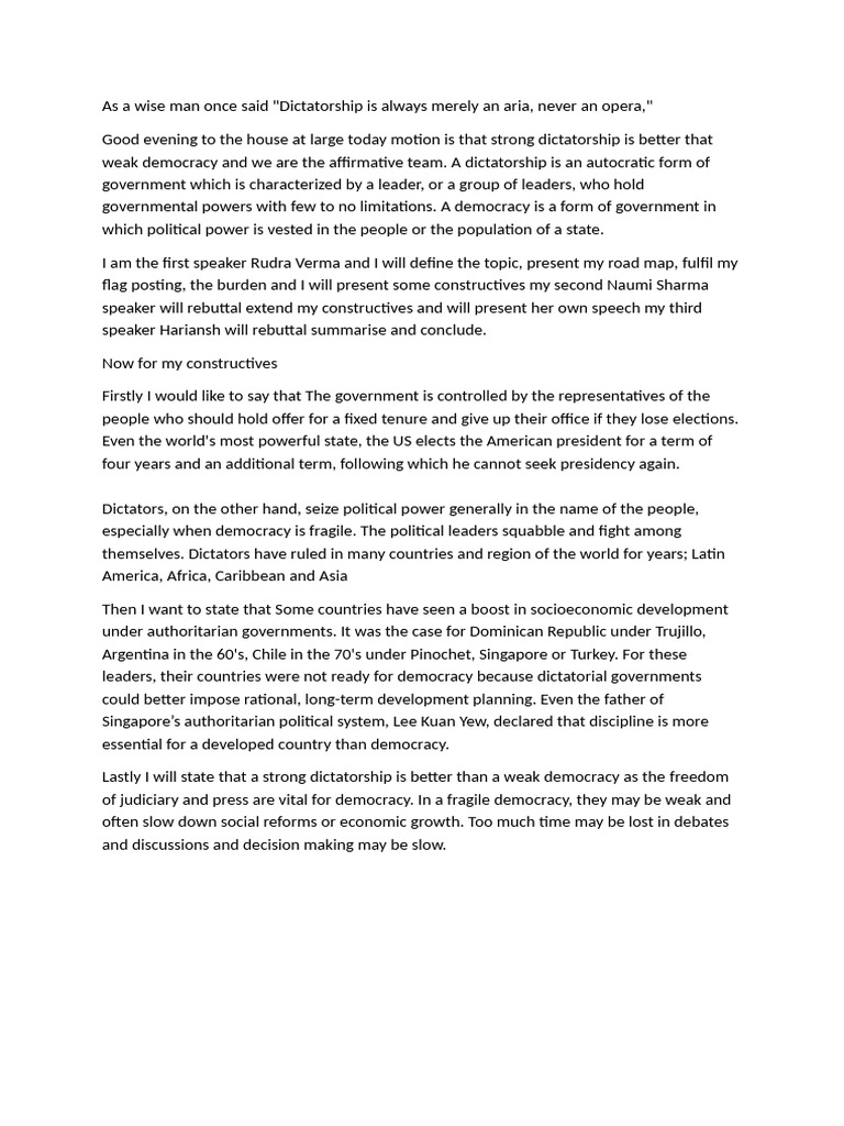 Dictatorship Better That Democracy | PDF