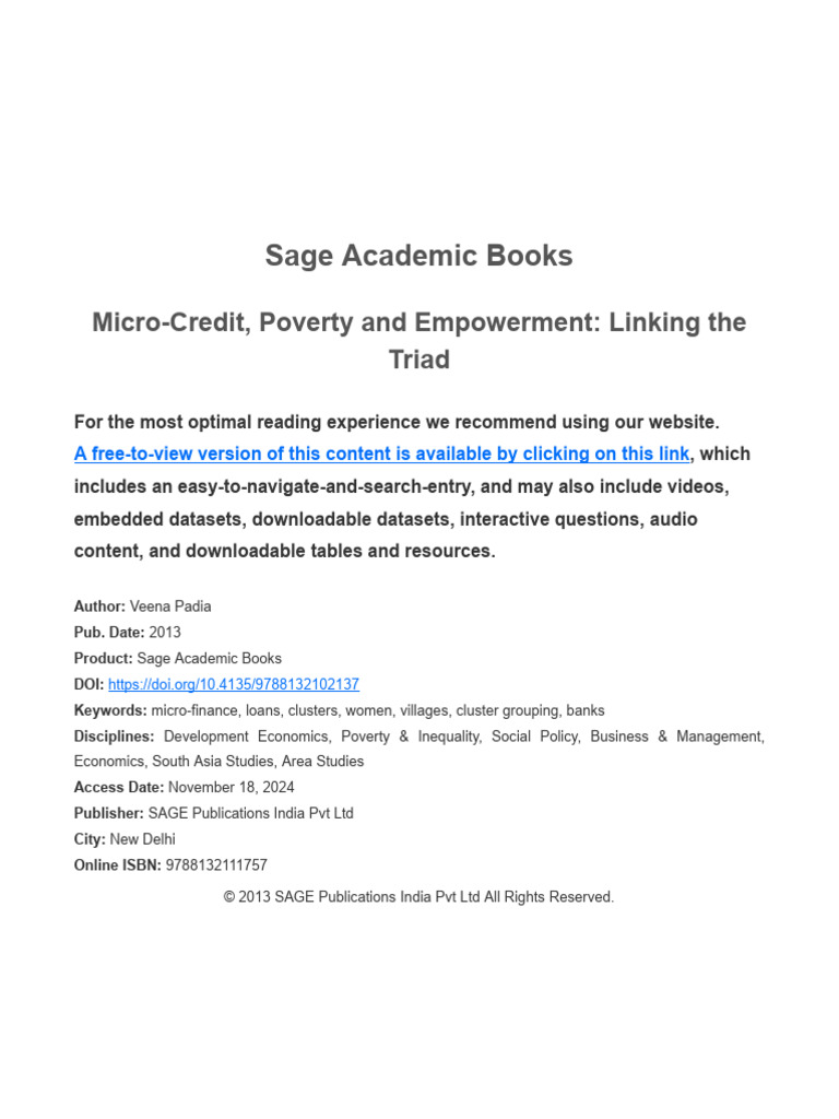4 Micro Credit Poverty and Empowerment | PDF | Loans | Microfinance