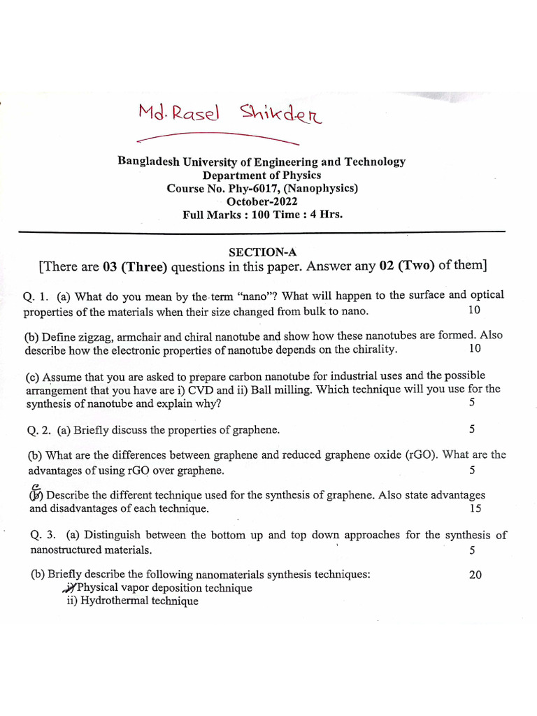 M.SC (April-22) - BUET - PHYSICS - Question (Rasel) | PDF