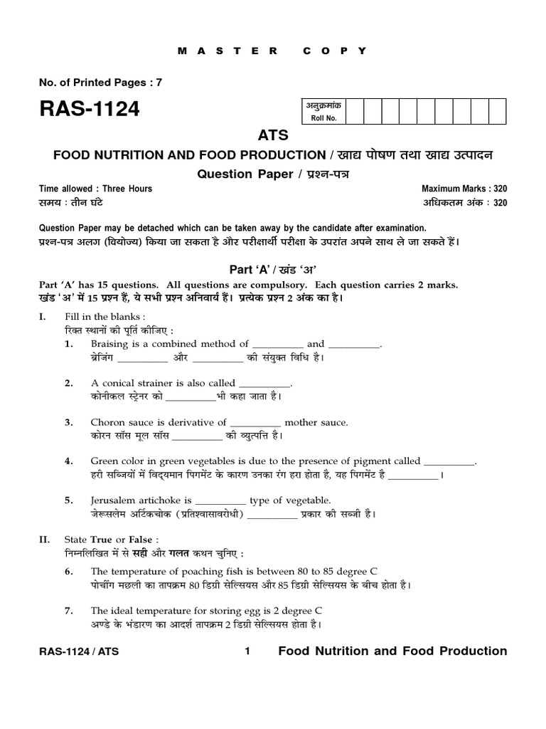Assistant Secretary SKILL Food Nutrition & Food Production QP | PDF ...