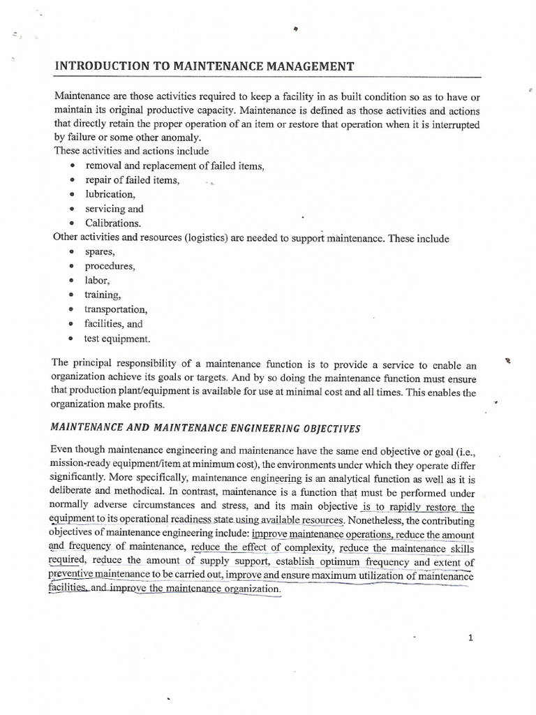 Chapter 1. Introduction To Maintenance Management | PDF