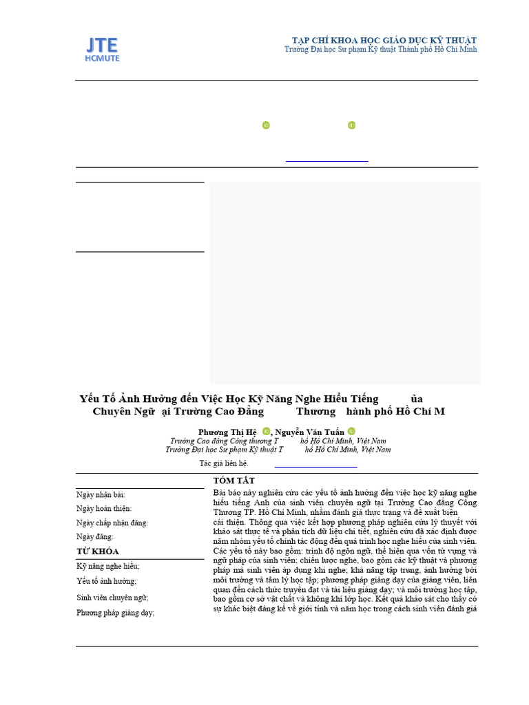 Yeu To Anh Huong Den Viec Hoc Ky Nang Nghe Hieu Ti | PDF