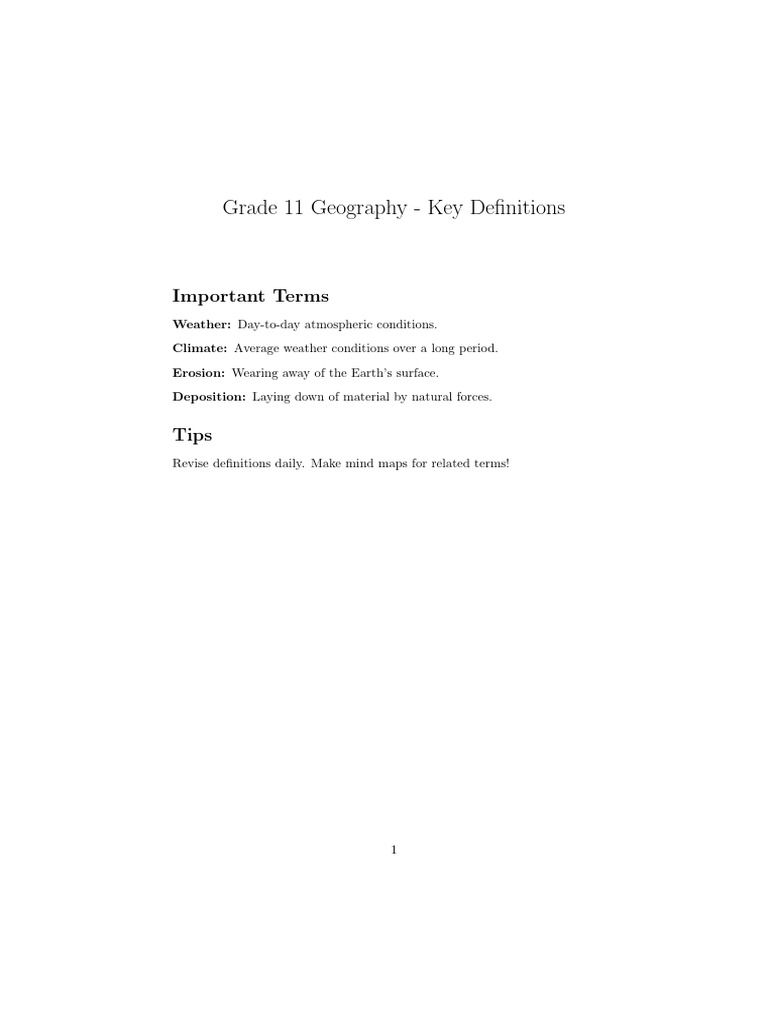 Key Geography Definitions for Grade 11 | PDF