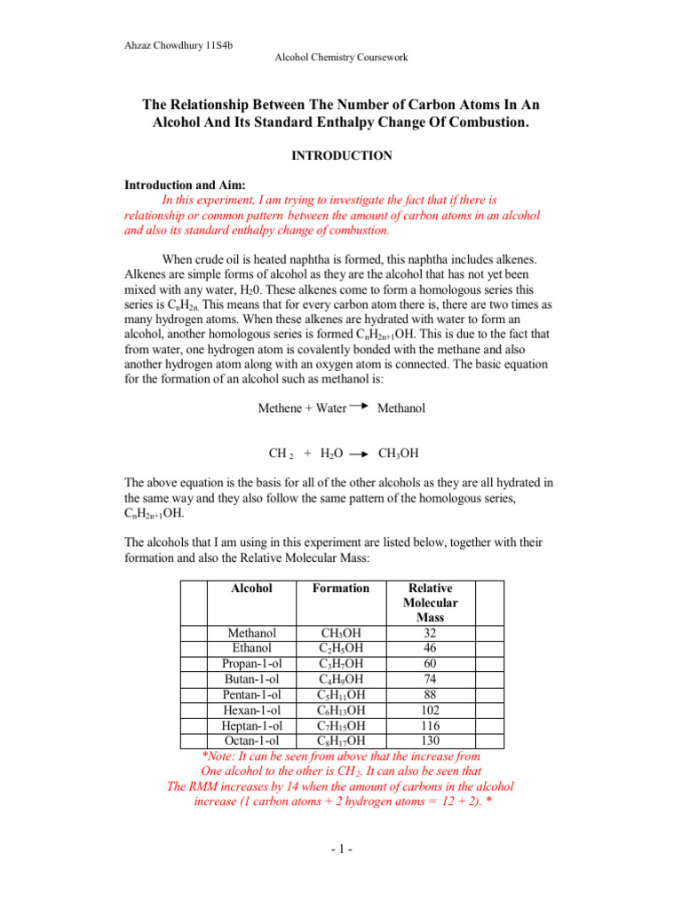 Combustion of Alcohols | PDF